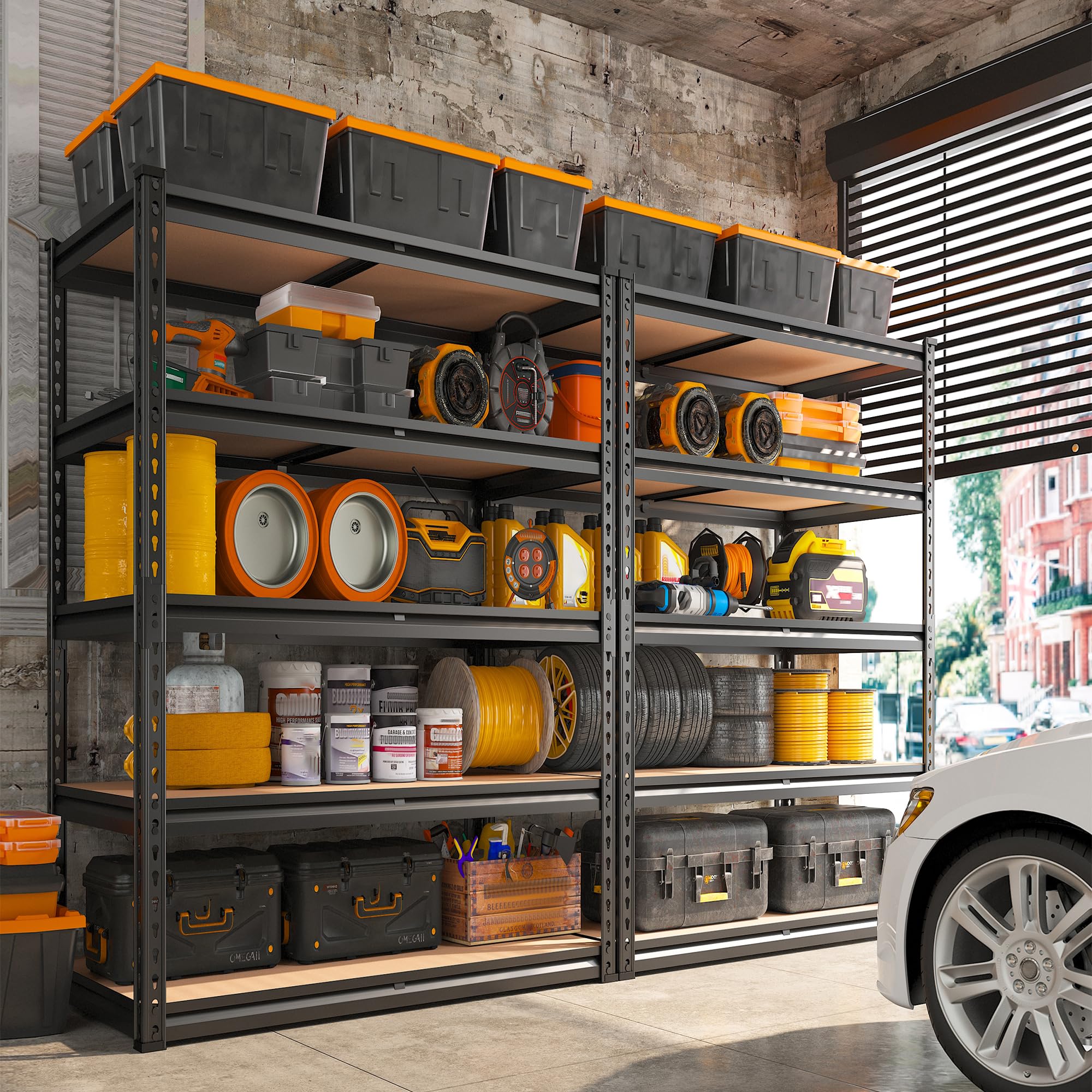 REIBII 2000LBS Garage Shelving Heavy Duty 72''H Storage Shelves 5 Tier Metal Shelves, Adjustable Metal Shelving Unit for Basement Pantry 35.5" W x72 H x 15.8" D, 2Pack