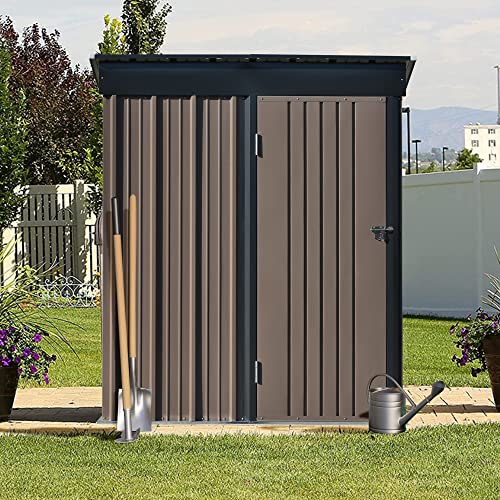 Outdoor Storage Shed,5FT x 3FT Garden Shed,Metal Lean-to Storage Shed with Lockable Door,Tool Cabinet for Backyard,Lawn,Garden,Brown