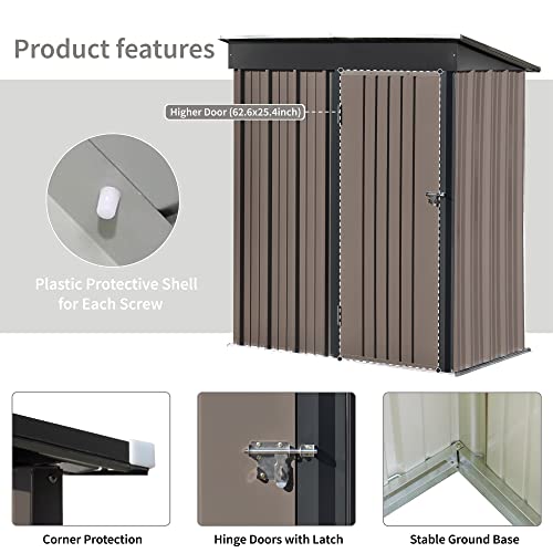 Outdoor Storage Shed,5FT x 3FT Garden Shed,Metal Lean-to Storage Shed with Lockable Door,Tool Cabinet for Backyard,Lawn,Garden,Brown