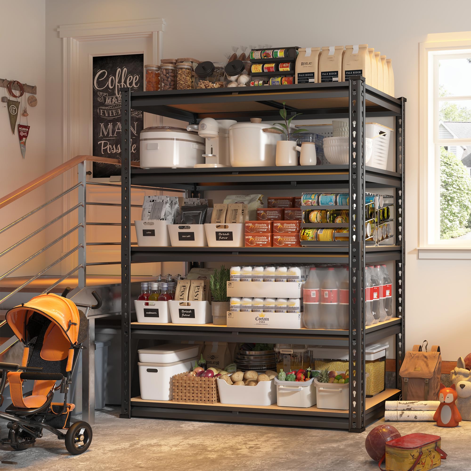 REIBII 2000LBS Garage Shelving Heavy Duty 72''H Storage Shelves 5 Tier Metal Shelves, Adjustable Metal Shelving Unit for Basement Pantry 35.5" W x72 H x 15.8" D, 2Pack