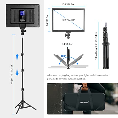Neewer 13" Led Video Light Panel Lighting Kit, 2-Pack Dimmable Bi-Color Soft Lights with Light Stand, Built-in 8000mAh Battery, 3200K~5600K CRI 95+ 2400Lux for Game/Live Stream/YouTube/Photography