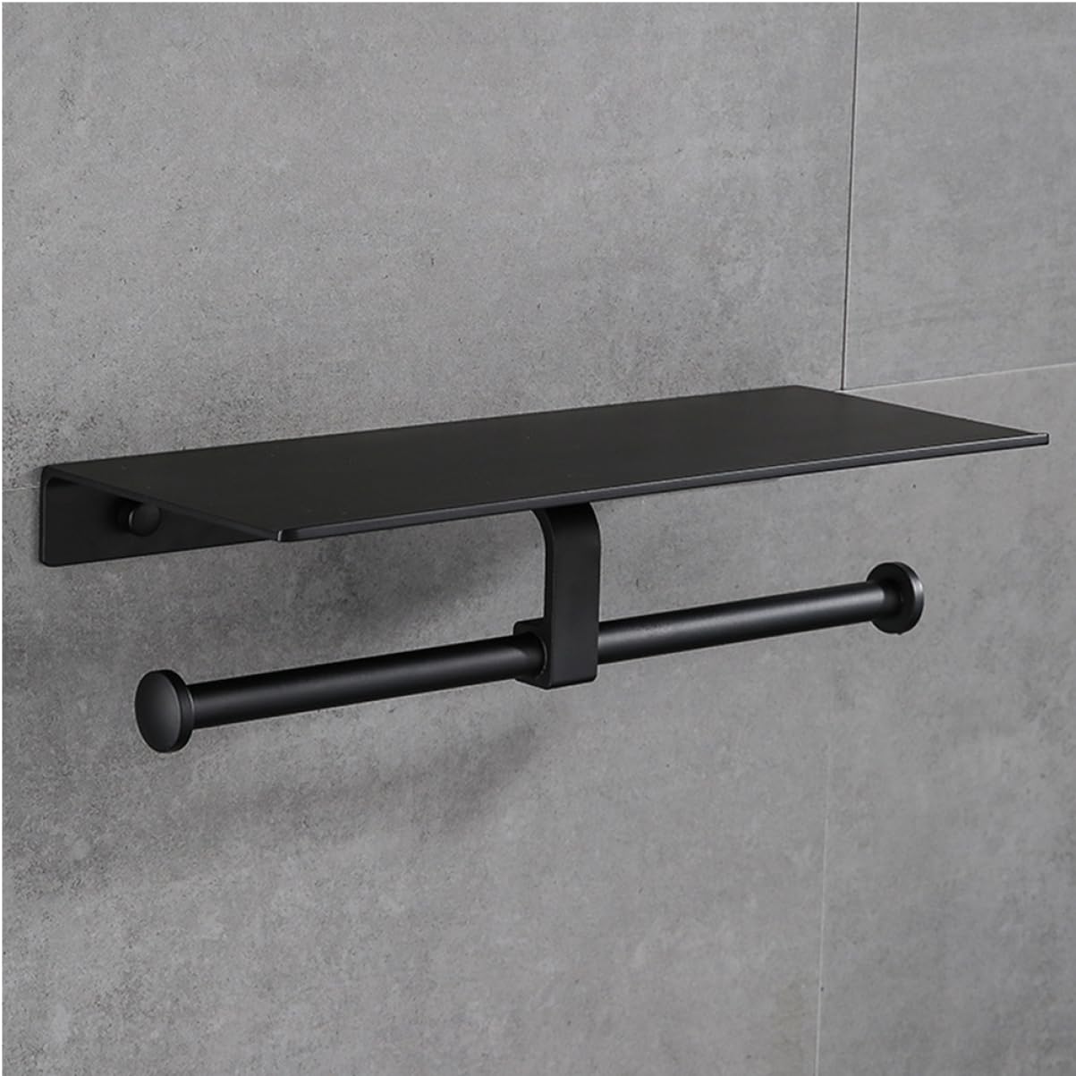 HOOTNEE Towel Holder Storage Shelf Paper Towel Rack Black Wall-Mounted Aluminum Space-Saving Bathroom Utility