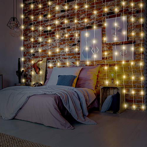 YEOLEH String Lights Curtain,USB Powered Fairy Lights for Party Bedroom Wall,8 Modes & IP64 Waterproof Ideal for Outdoor Wedding Home Garden Christmas Decor (Warm White,7.9Ft x 5.9Ft)