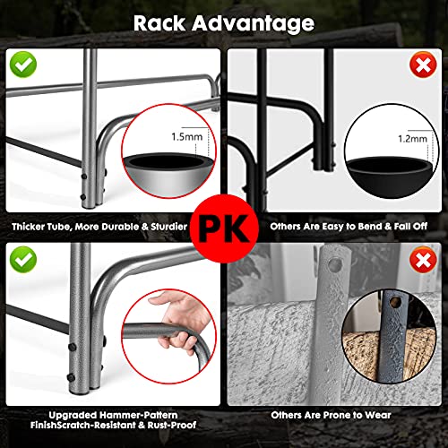 MAYOLIAH 8 Ft Outdoor Indoor Firewood Log Rack with Cover and Tote Bag Combo, Waterproof Wood Storage for Fire Wood Stand Heavy Duty Log Holders for Inside Fireplace, Black