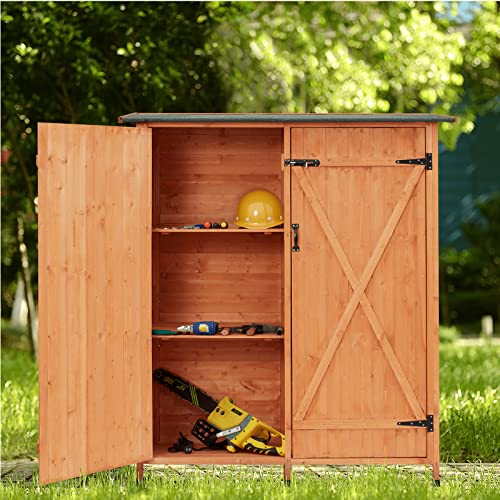 MELLCOM Outdoor Storage Shed, 63β Wood Garden Shed with Double Lockable Doors, Weather Resistant Tool Shed Organizer for Patio, Garden, Backyard, Lawn
