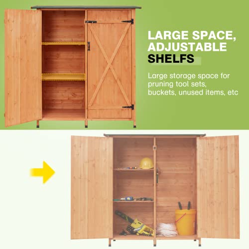 MELLCOM Outdoor Storage Shed, 63β Wood Garden Shed with Double Lockable Doors, Weather Resistant Tool Shed Organizer for Patio, Garden, Backyard, Lawn