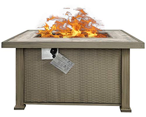 Summerville Propane Gas Fire Fit, 42 inch Outdoor Fire Pits Smokeless 50,000 BTU Auto-Ignition Fire Table with Lava Stone for Patio,Garden,Backyard, Grey Brush