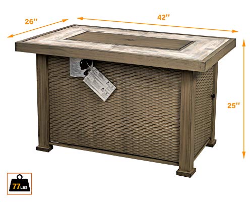 Summerville Propane Gas Fire Fit, 42 inch Outdoor Fire Pits Smokeless 50,000 BTU Auto-Ignition Fire Table with Lava Stone for Patio,Garden,Backyard, Grey Brush