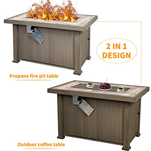 Summerville Propane Gas Fire Fit, 42 inch Outdoor Fire Pits Smokeless 50,000 BTU Auto-Ignition Fire Table with Lava Stone for Patio,Garden,Backyard, Grey Brush