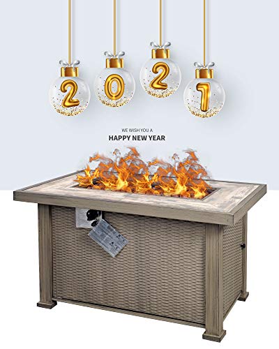 Summerville Propane Gas Fire Fit, 42 inch Outdoor Fire Pits Smokeless 50,000 BTU Auto-Ignition Fire Table with Lava Stone for Patio,Garden,Backyard, Grey Brush