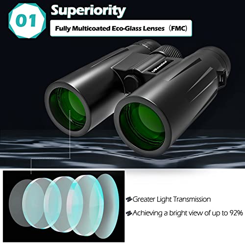 UBeesize 12x42 HD Binoculars for Adults with Upgraded Phone Adapter, Professional Binoculars with Clear Low Light Vision, Waterproof Binoculars for Bird Watching, Hunting, Travel and Outdoor Sports