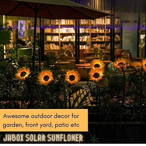 JHBOX Solar Flower Lights 4 Pack Combo - 2 Sunflower Lights and 2 Lily Flowers Garden Light, Solar Christmas Lights Garden Stakes for Winter Outdoor Decor, Holiday Lighting for Patio, Pathway, Yard
