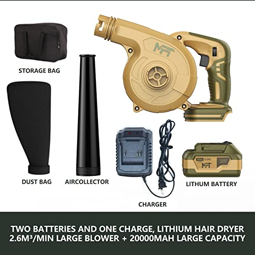 MFT Cordless Leaf Blower, 20V 4.0Ah 2-in-1 Compact Electric Leaf BlowerVacuum Cleaner Li-Ion Battery and Charger, Removable Tube, Lightweight, Suitable for Home, Garden, Garage and Car (DC401)