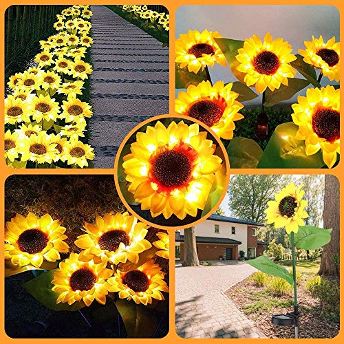JHBOX Solar Flower Lights 4 Pack Combo - 2 Sunflower Lights and 2 Lily Flowers Garden Light, Solar Christmas Lights Garden Stakes for Winter Outdoor Decor, Holiday Lighting for Patio, Pathway, Yard
