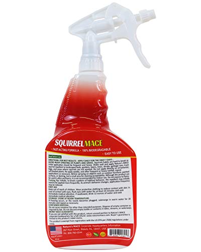 Nature's MACE Squirrel Repellent 40oz Spray/Covers 1,400 Sq Ft/Keep Squirrels & Chipmunks from Destroying Trees, Planters and Bird Feeders/Safe to use Around Children & Plants