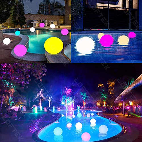 LOFTEK 16-inch LED Dimmable Floating Pool Lights Ball, Cordless Night Light with Remote(1P)+Solar Fence Lights Outdoor, Solar Wall Deck Lights Led Garden Decorative Lighting (4P)