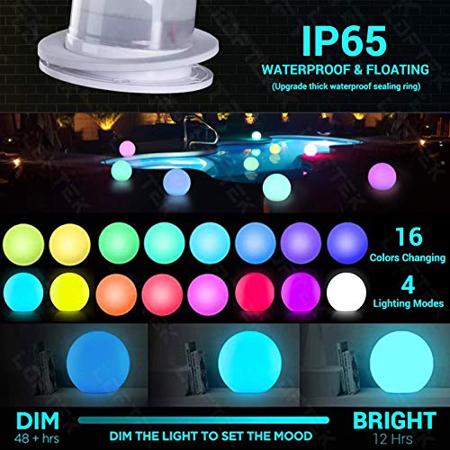 LOFTEK 16-inch LED Dimmable Floating Pool Lights Ball, Cordless Night Light with Remote(1P)+Solar Fence Lights Outdoor, Solar Wall Deck Lights Led Garden Decorative Lighting (4P)