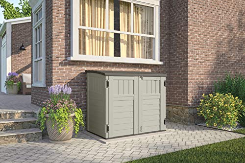 Suncast Horizontal Outdoor Storage Shed for Backyards and Patios 34 Cubic Feet Capacity for Garbage Cans, Tools and Garden Accessories, No Size, Vanilla
