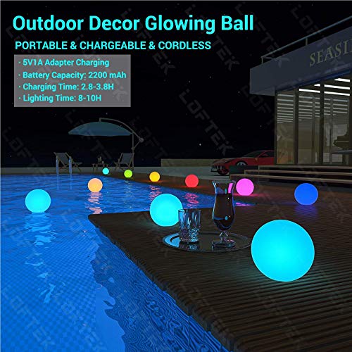 LOFTEK 16-inch LED Dimmable Floating Pool Lights Ball, Cordless Night Light with Remote(1P)+Solar Fence Lights Outdoor, Solar Wall Deck Lights Led Garden Decorative Lighting (4P)