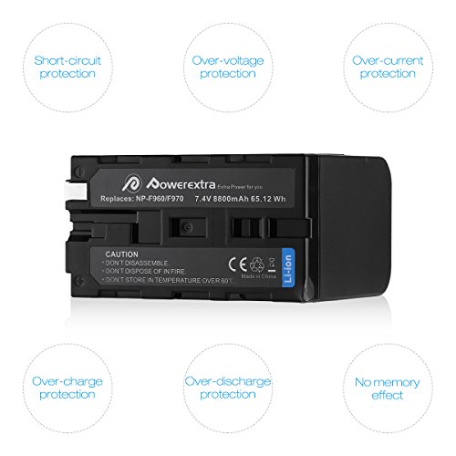 Powerextra 2 Pack Replacement Sony NP-F970 Battery Compatible with Sony DCR-VX2100, DSR-PD150, DSR-PD170, FDR-AX1, HDR-AX2000, HDR-FX1, HDR-FX7, HDR-FX1000, HVL-LBPB, HVR-HD1000U, HVR-V1U, HVR-Z1P