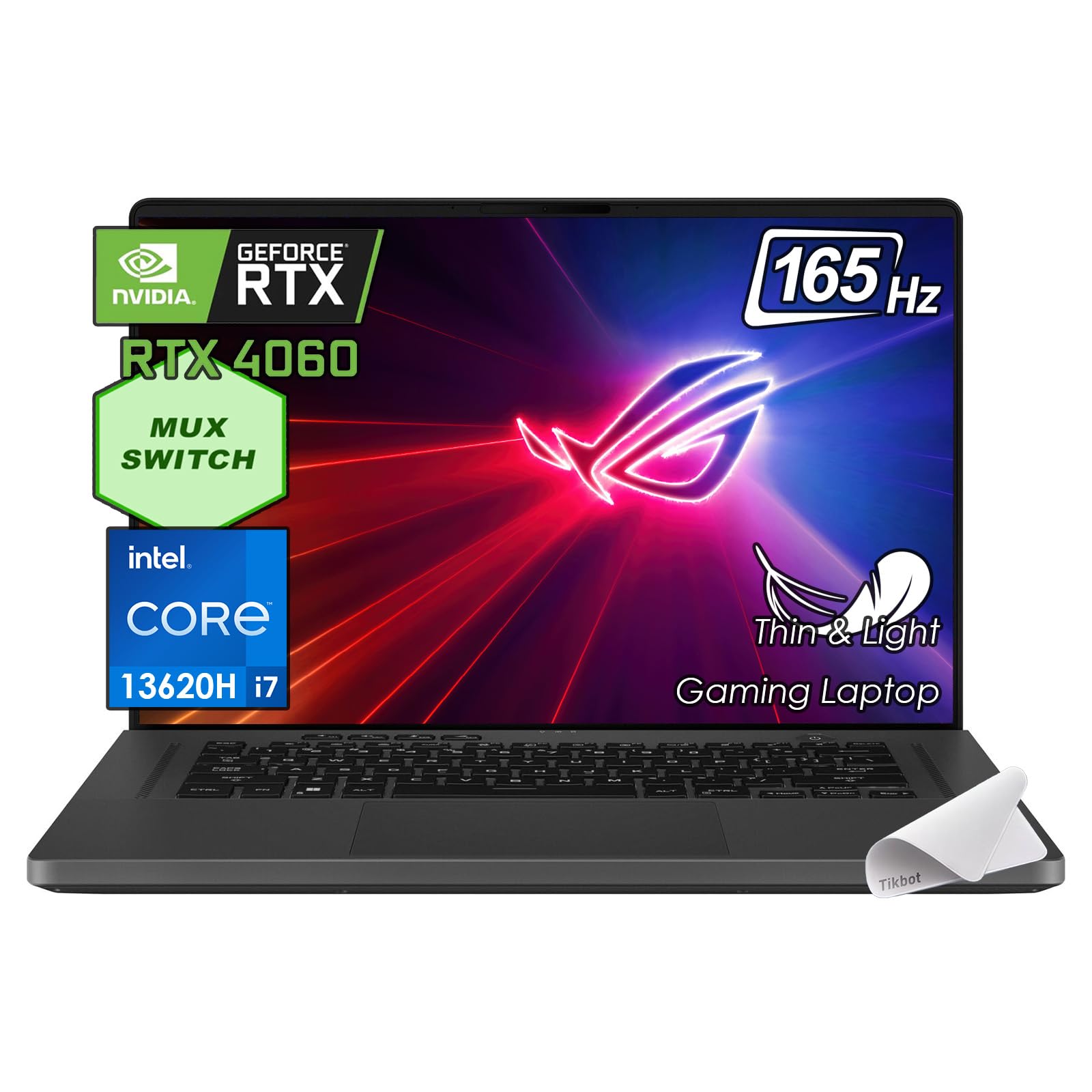ASUS 2023 ROG Zephyrus G16 Gaming Laptop, MUX Switch, 16” FHD 165Hz, Latest 10-Core i7-13620H CPU, RTX 4060 8GB GDDR6, Thin & Light, RGB, Win 11 H, W/Mouse Pad (32GB RAM | 2TB PCIe SSD)
