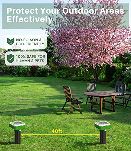 8 Pack Solar Mole Repellent Waterproof Ultrasonic Gopher Repellent Outdoor Animal Repeller Stakes Sonic Rodent Deterrent Vole Chaser for Patio Garden Farm Lawn