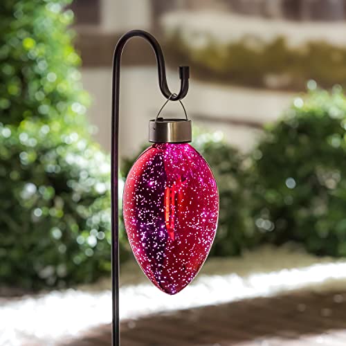 Evergreen Garden Solar Mercury Glass Christmas Light with Shephard's Hook, Red