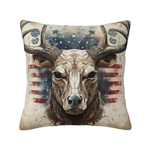 Throw Pillow Case Decorative Pillowcase Square Cushion Covers Couch Sofa Car Bedroom 18x18 Inch - American Flag Deer Skull camo Vintage
