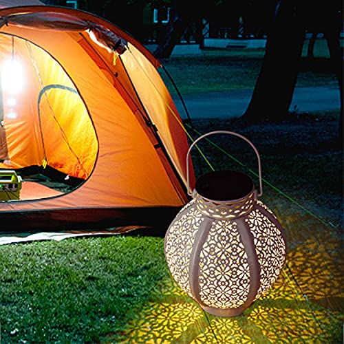 Outdoor Solar Lantern 2 Pack Hanging Solar Lanterns Waterproof Solar Lights with Handle, Outdoor Solar Garden Lights Decor for Yard Patio, White