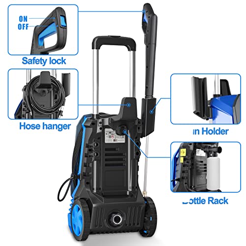 Berggren Power Washers Electric Powered - 3500 PSI 2.6 GPM High Pressure Washer for Car Cleaning Machine with 4 Quick Spray Nozzle Foam Bottle, PWE-1