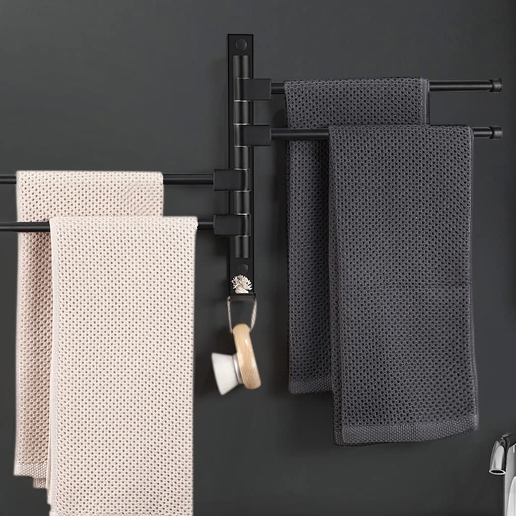 Rotating Towel Bar Hand Towel Holder Wall Mounted Storage Shelf Towel Ladder Hanger for Bathroom Kitchen Waterproof Towel Bar Holder Rack Adhesive Bathroom Replacement Bath Shelf Small Wall