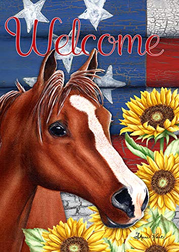 Toland Home Garden 1112217 Sunflower Horse Patriotic Flag 12x18 Inch Double Sided Patriotic Garden Flag for Outdoor House Flower Horse Flag Yard Decoration