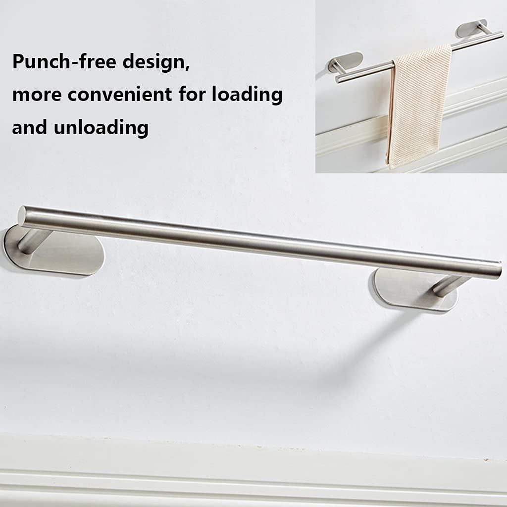 Stainless Steel Hand Towel Rack Thicken Bath Towel Rod Wall Mounted Single Towel Bar Nail-Free Installation Waterproof Towel Shelf for Bathroom Wall Mounted No Drill Rack Storage Toilet Silver