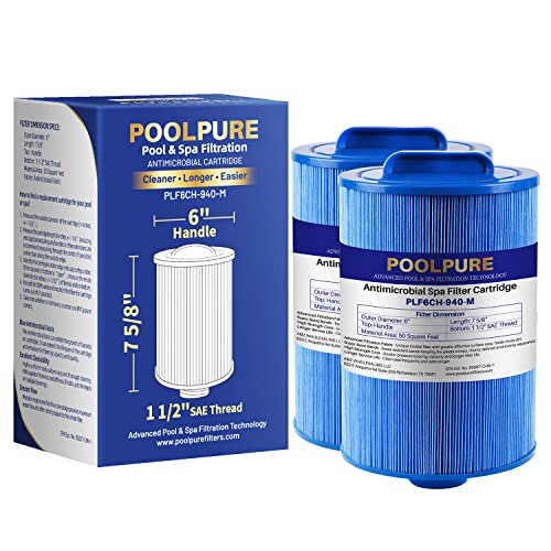 POOLPURE 6CH-940RA Spa Filter Replaces Pleatco PWW50P3-M(1 1/2" Coarse Thread), Filbur FC-0359M, 03FIL1400, 45 sq.ft Screw in Filter 2 Pack