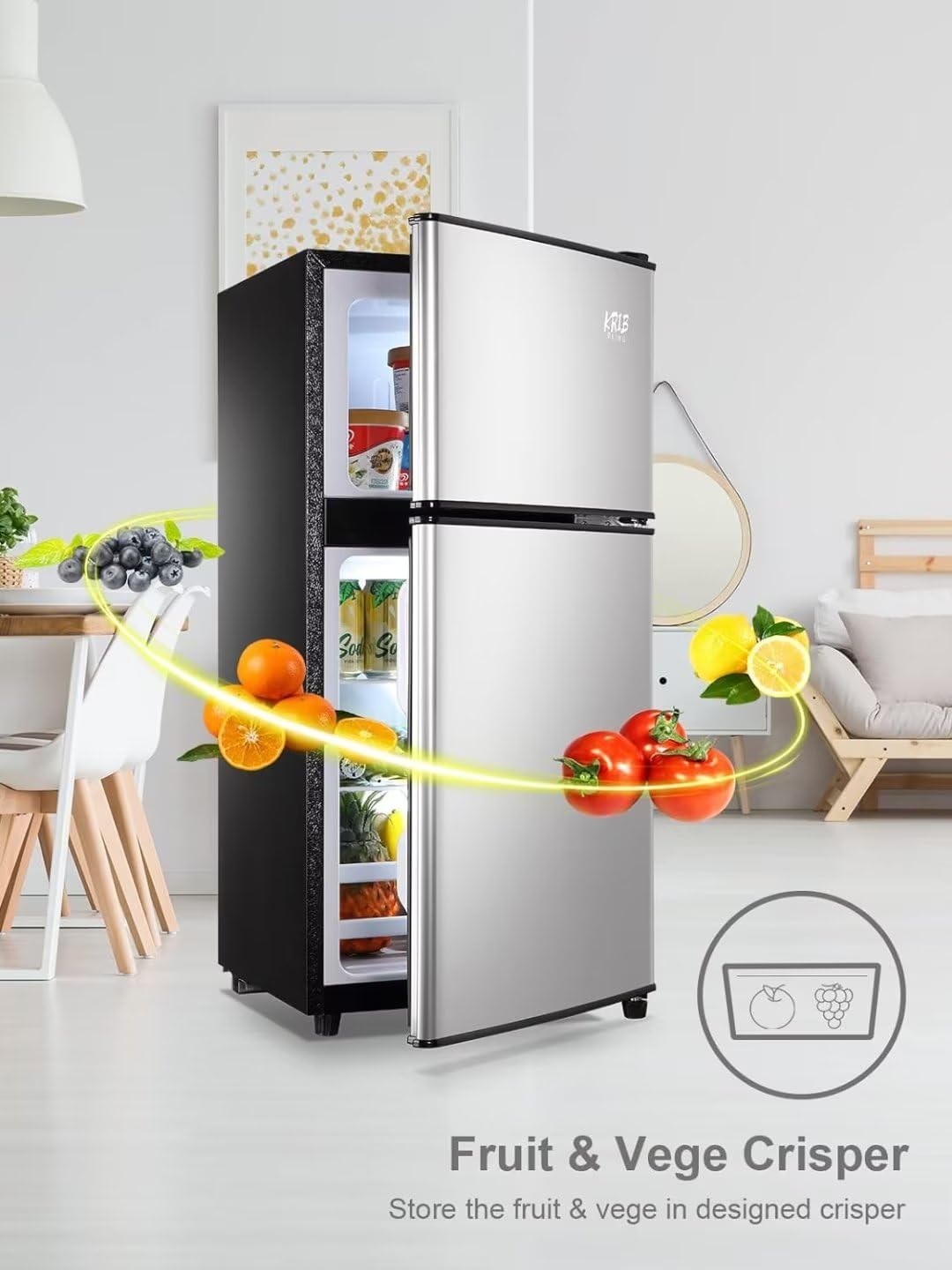 oditton Krib bilng FLS-80-Silver Mini Fridge, Silver