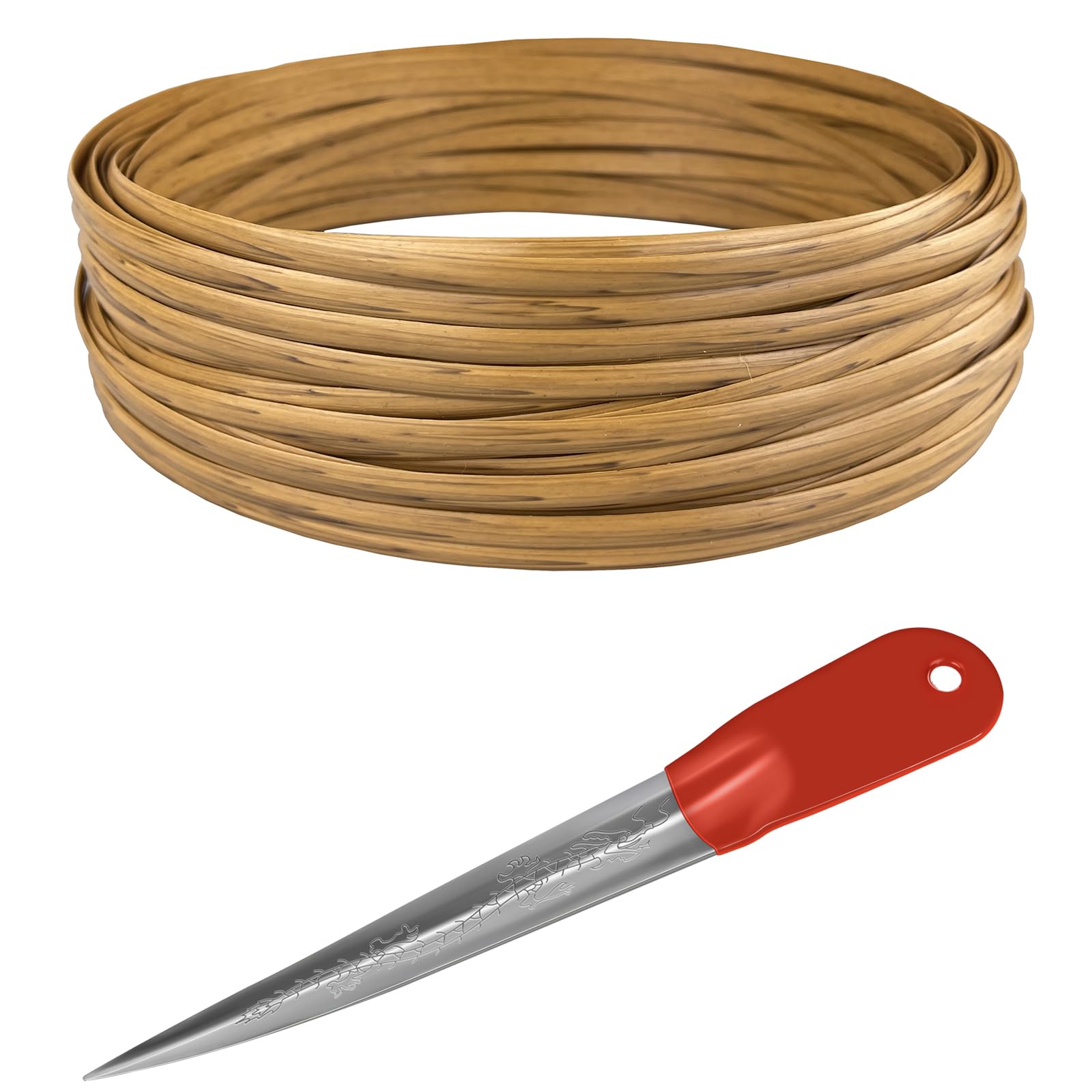 Laphivieh 130 Ft Light Wood Grain Plastic Wicker Repair Kit with Stainless Steel Weaving Tool, Plastic Rattan Material for Patio Rattan Furniture Repair Replacement Supplies