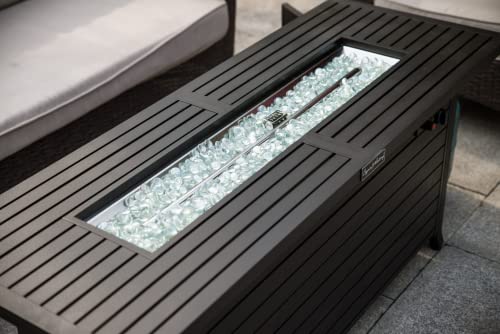KOIECETA 57in Outdoor Gas Propane Fire Pits Table, Aluminum, 50000BTU Firepit Fireplace Dinning Table with Lid, Fire Glass, Retangular, ETL Certification, for Garden Backyard Deck Patio-Mocha