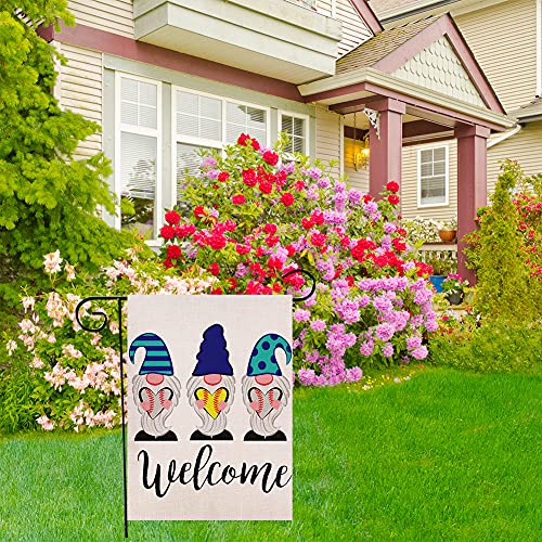 Welcome Baseball Gnome Garden Flag Vertical Double Sided Bat Ball Sport Softball Flag Yard Outdoor Decoration 12.5 x 18 Inch