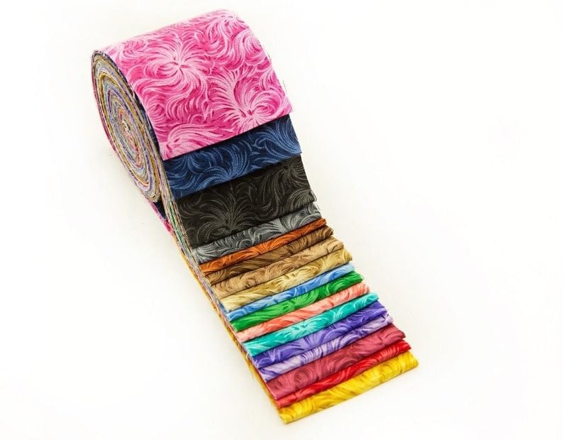 17 Pcs Fabric Strips Cute, Beautiful 100% Cotton Fabric Quilting Strips, Width 44 inch Length 2.5 inch, Gift Feathered Jelly Roll pre-Cut, DIY Blanket