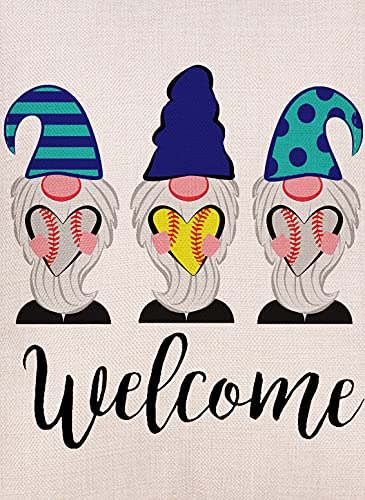 Welcome Baseball Gnome Garden Flag Vertical Double Sided Bat Ball Sport Softball Flag Yard Outdoor Decoration 12.5 x 18 Inch