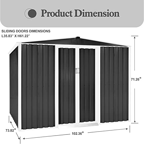 SOLAURA 8'x6' Outdoor Vented Storage Shed Garden Backyard Tool Steel Cabin (Grey)