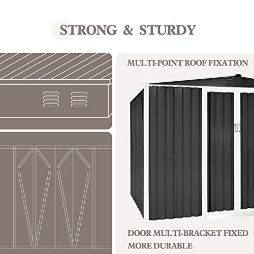SOLAURA 8'x6' Outdoor Vented Storage Shed Garden Backyard Tool Steel Cabin (Grey)