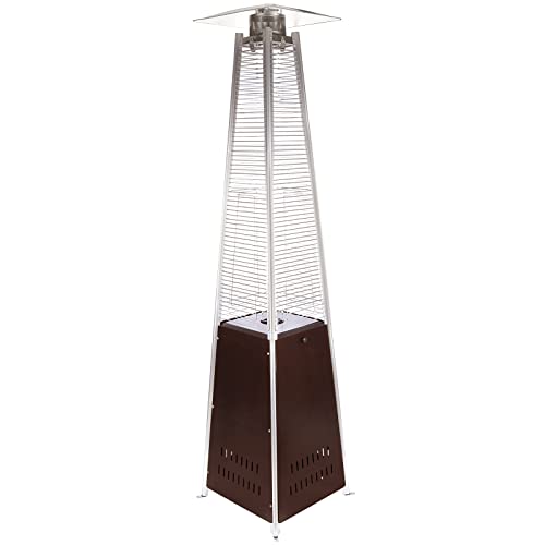 Polar Aurora Patio Propane Heater Pyramid Dancing Flame 42,000 BTU Quartz Glass Tube Outdoor Portable Heater w/ Wheels & Ground Nail for Party, Restaurant, Garden, Commercial,Brown