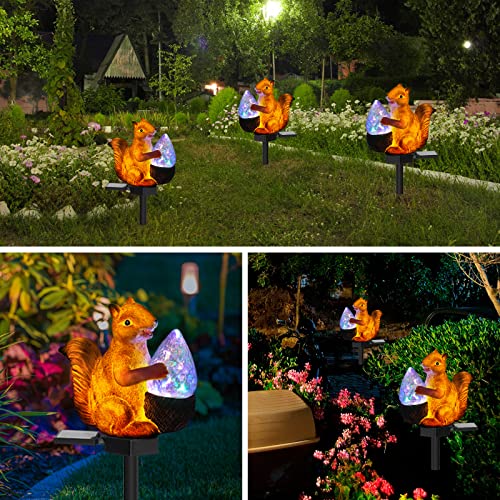 Garden Stake Solar Light Outdoor Decorative Cute Squirrel Solar Powered Figurine Light Waterproof Statue with Solar Led Light for Outside Decor Yard Lawn Garden Ornaments Gifts for Mom Women