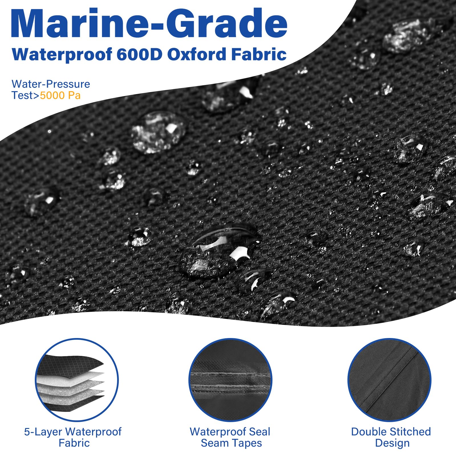 Hifybaty 17'- 19' Boat Cover - Heavy Duty 600D Dual PU Trailerable Marine Grade Polyester Canvas, Fits 17-19ft V-Hull, Tri-Hull, Fishing Boat, Runabout, Pro-Style Bass Boat with Tightening Strap