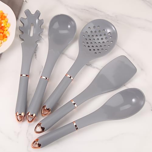 6-piece Non-stick Silicone Cooking Kitchen Utensils Spatula Set With Rocket Holder, Cool Anti Scratch Kitchen Utensils, Chef Gifts for Men Unique Funny (Color : Pink)