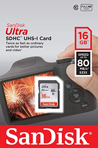 SanDisk Ultra 16GB Class 10 SDHC UHS-I Memory Card up to 80MB/s (SDSDUNC-016G-GN6IN)