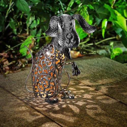 Nature's porter Silver Cat and Dog Figurine Metal Material Solar Powered Outdoor Garden LED Lights for Yard Patio Lawn Landscape Pathway Decorations(2 Packs)