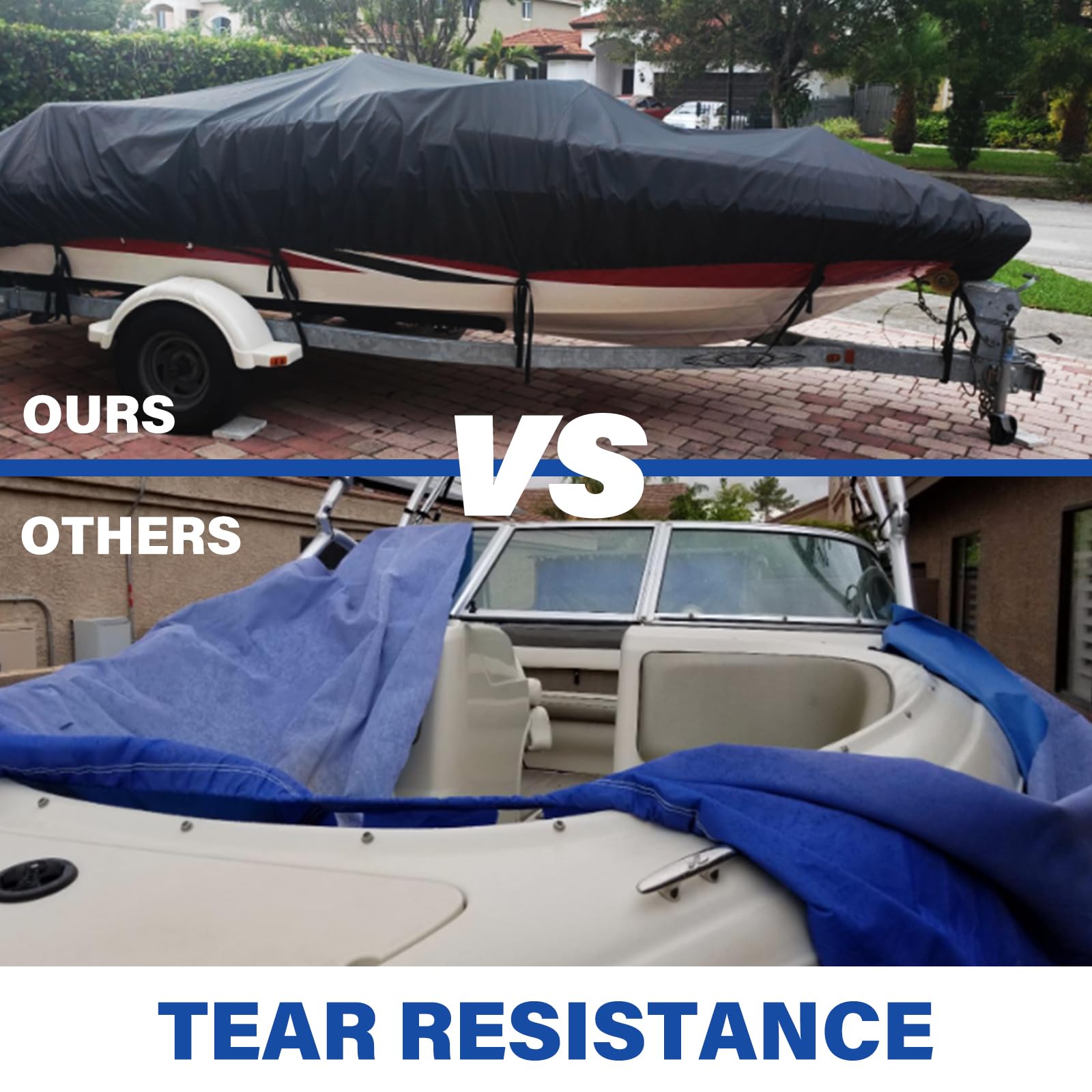 Hifybaty 17'- 19' Boat Cover - Heavy Duty 600D Dual PU Trailerable Marine Grade Polyester Canvas, Fits 17-19ft V-Hull, Tri-Hull, Fishing Boat, Runabout, Pro-Style Bass Boat with Tightening Strap