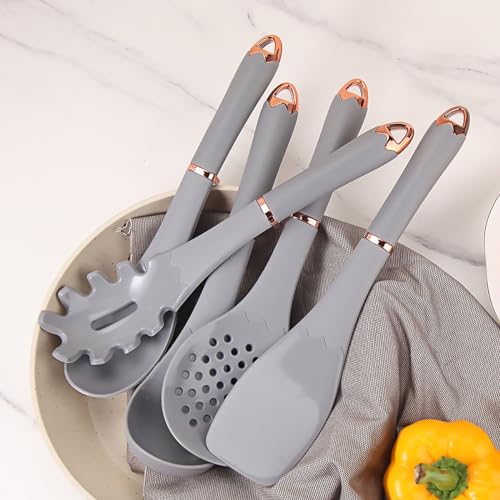6-piece Non-stick Silicone Cooking Kitchen Utensils Spatula Set With Rocket Holder, Cool Anti Scratch Kitchen Utensils, Chef Gifts for Men Unique Funny (Color : Pink)
